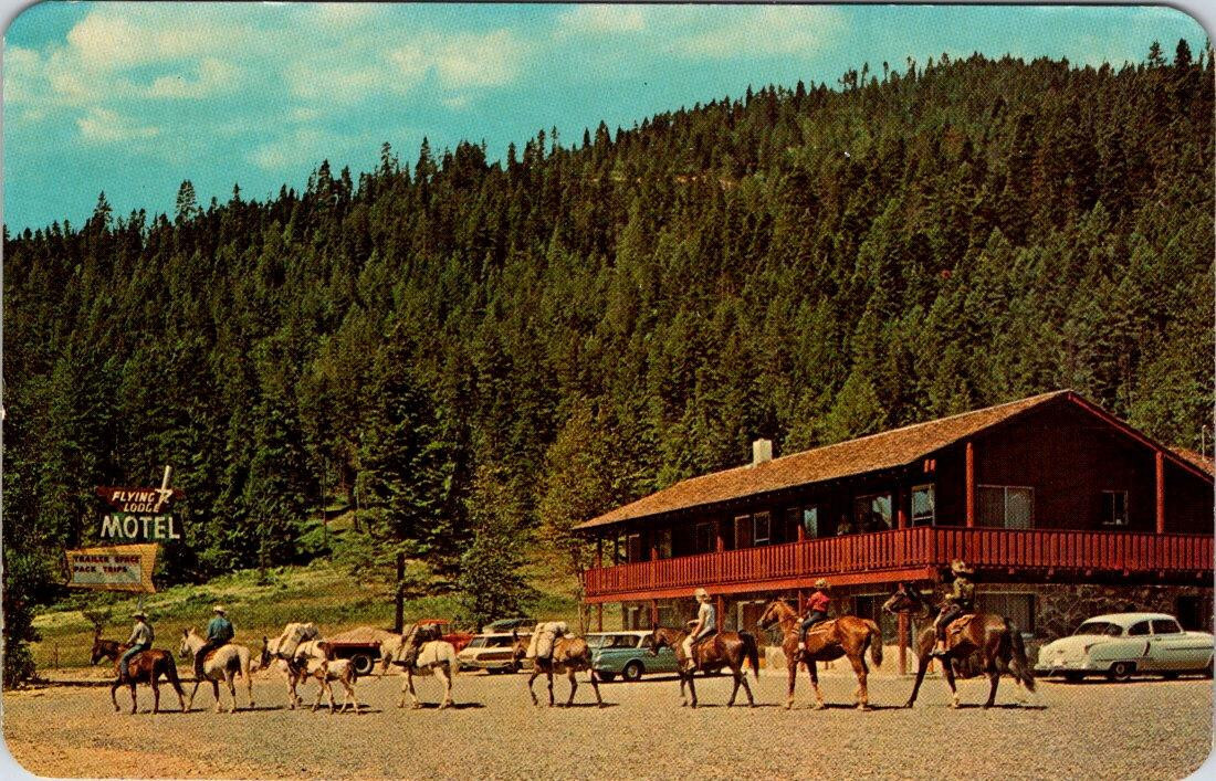 Kooskia, ID Idaho FLYING R LODGE~MOTEL Horses~Riders ROADSIDE ca1950's ...