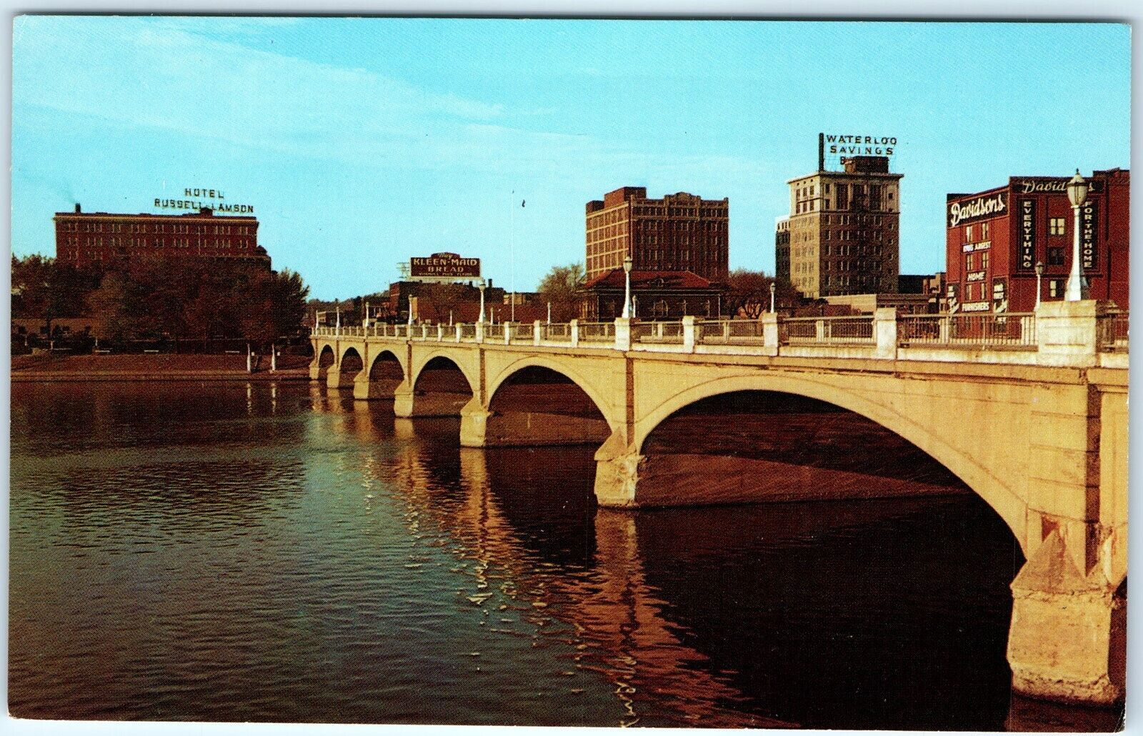 c1960s Waterloo, IA Downtown Skyline Cedar River Bridge JC Penny Kleen ...