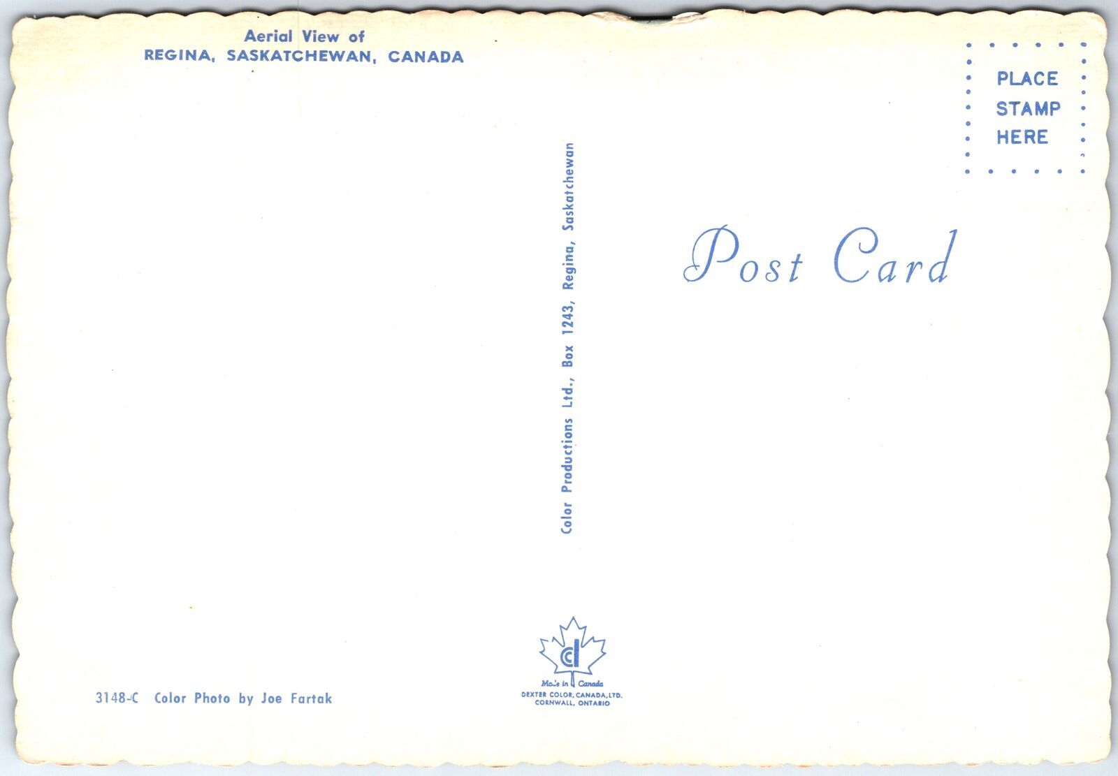 Vintage Continental Sized Postcard Aerial View of Regina Saskatchewan ...