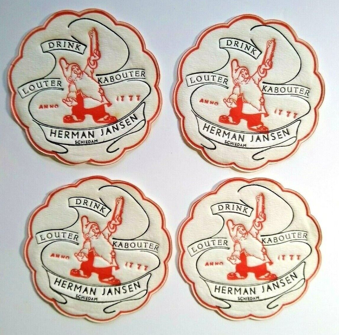 Gnome Dwarf Louter Kabouter Herman Jansen Fabric Drink Coasters 1950s ...