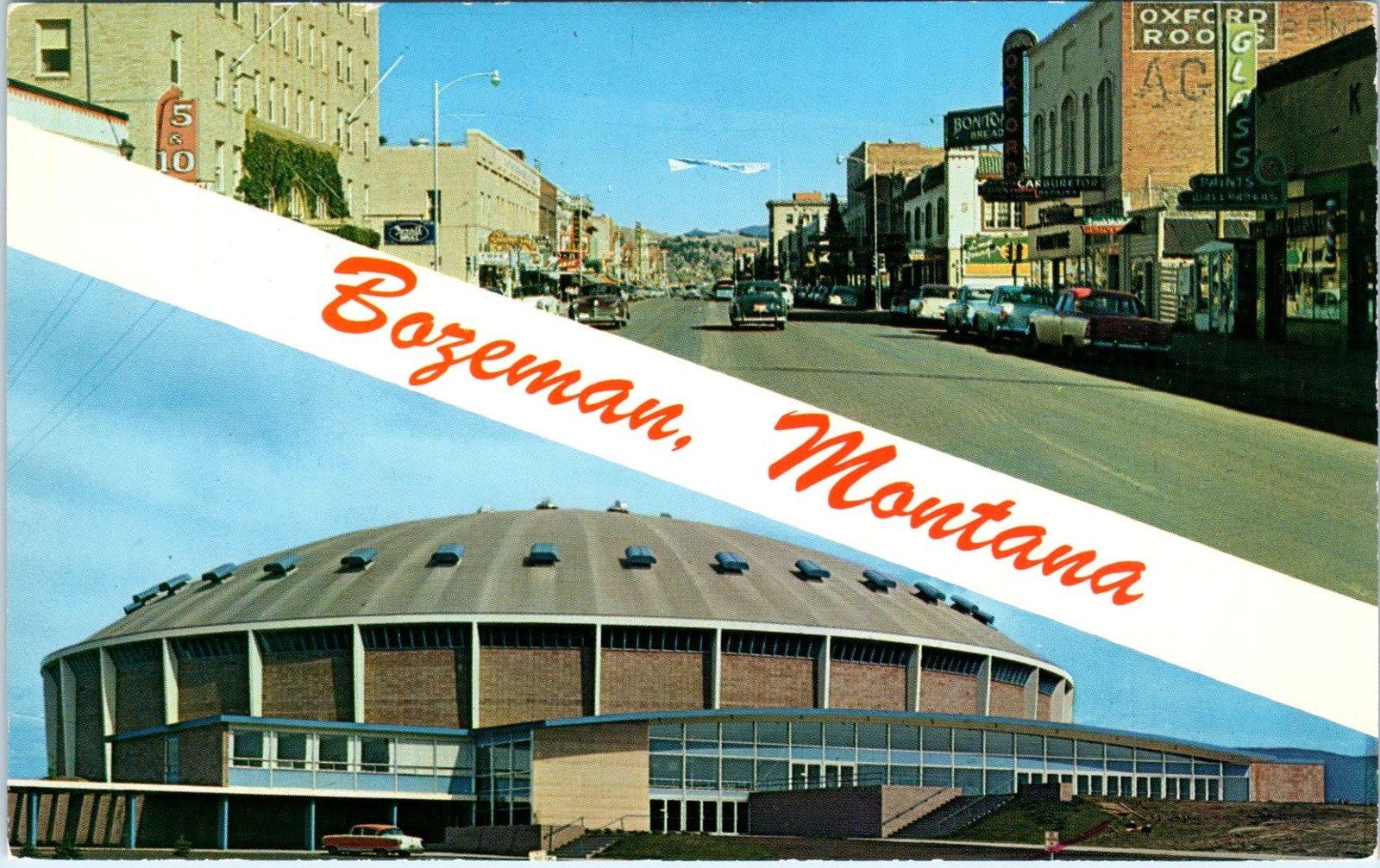 BOZEMAN, MT Montana Field House, STREET SCENE Signs, c1950s Cars ...