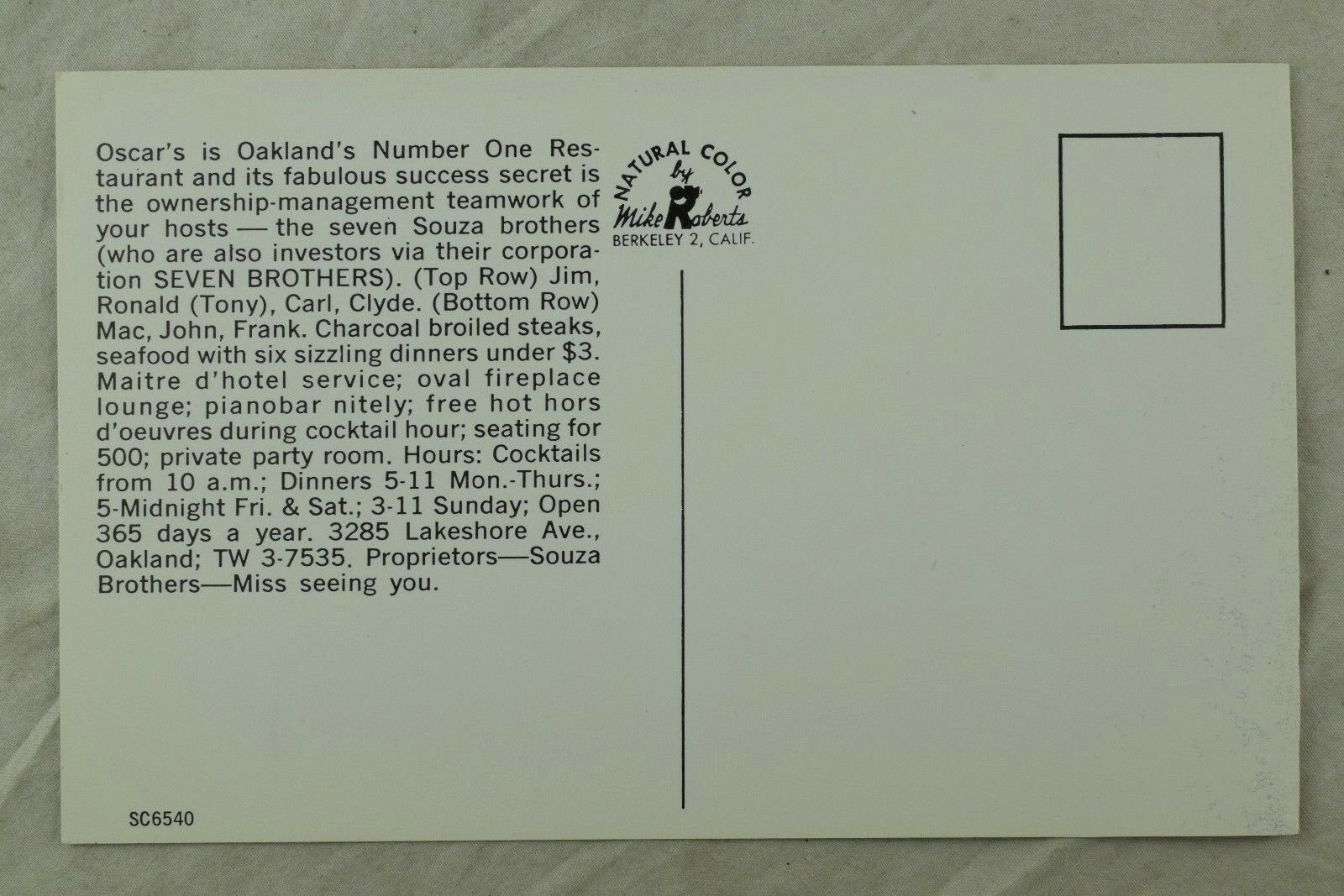 Oscar's of Oakland, Oakland, Calif. Vintage Postcard F88 | United ...