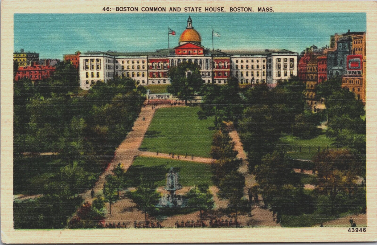 Boston Common And State House Boston Massachusetts Linen B194 | United ...
