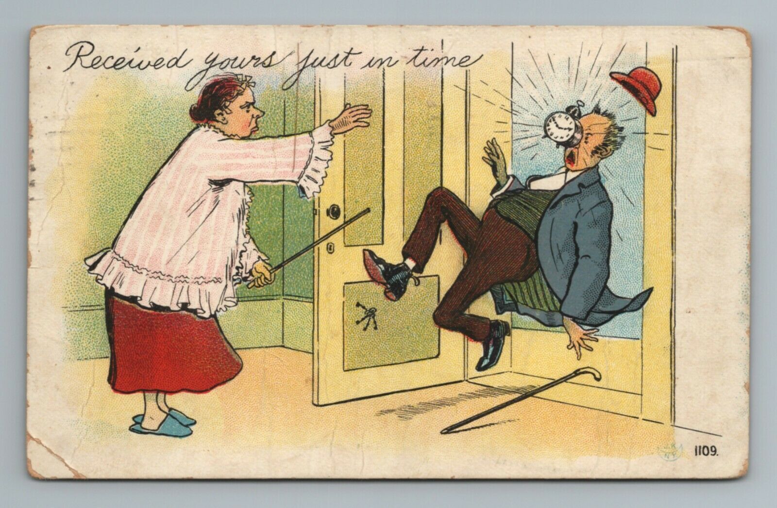 Victorian Humor Comic Man Woman Clock Time 1900s Vintage Postcard ...