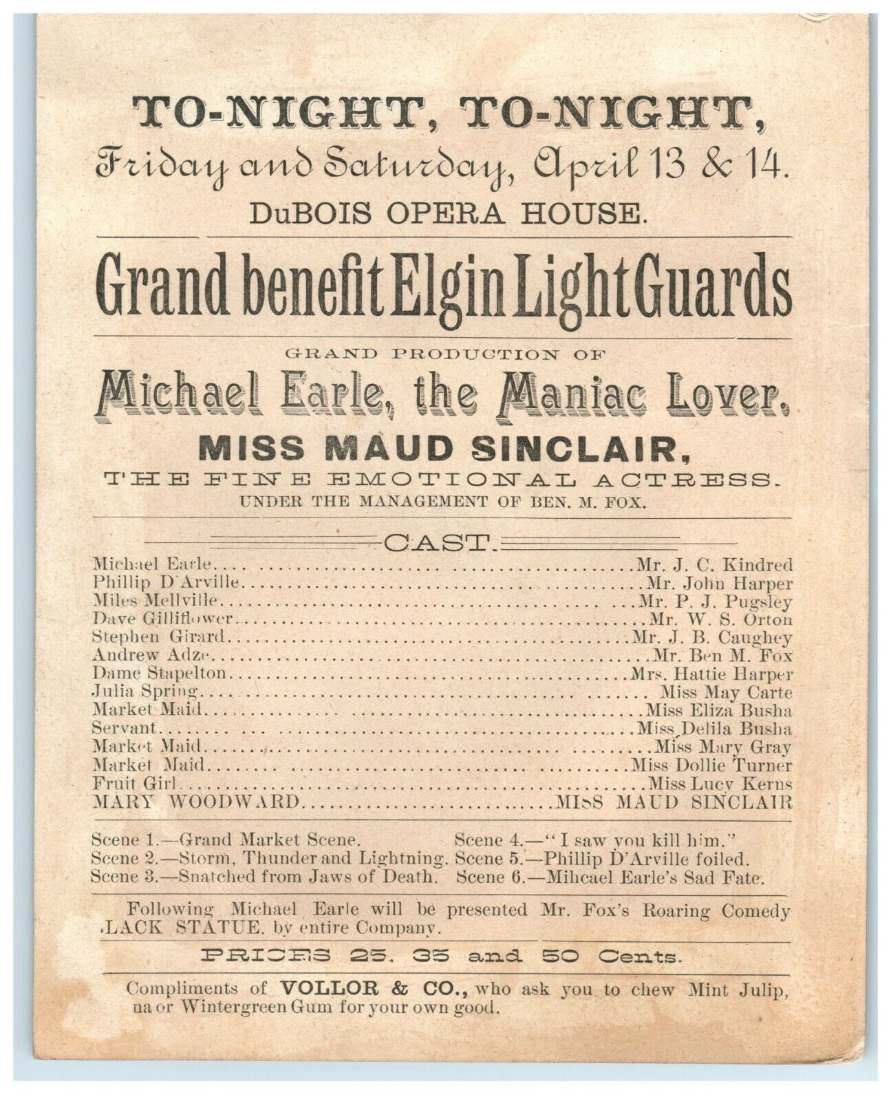 1880s Elgin Light Guards Dubois Opera House Maud Sinclair #5J ...