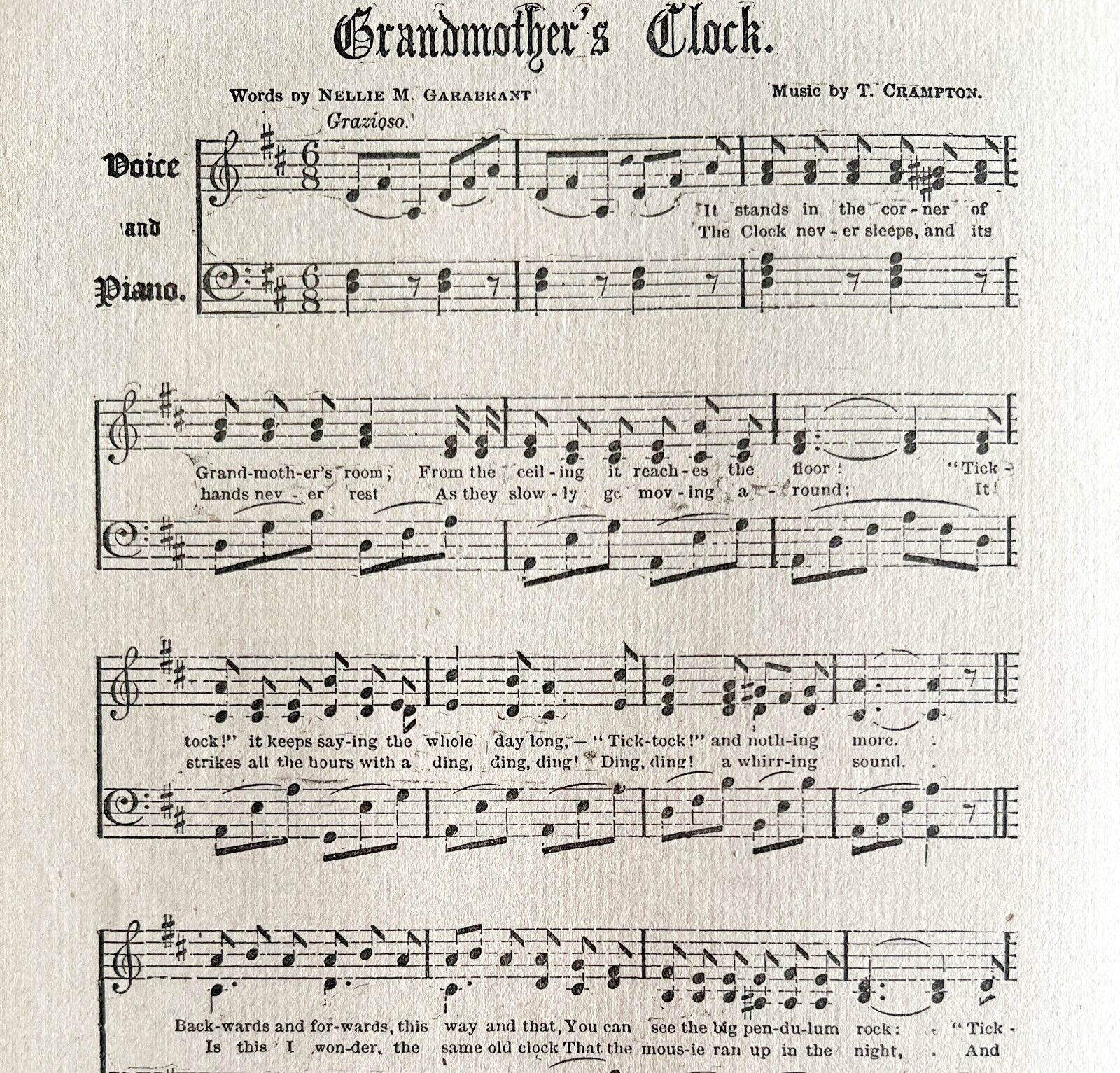 Grandmothers Clock Sheet Music 1892 Victorian Voice And Piano Ephemera ...