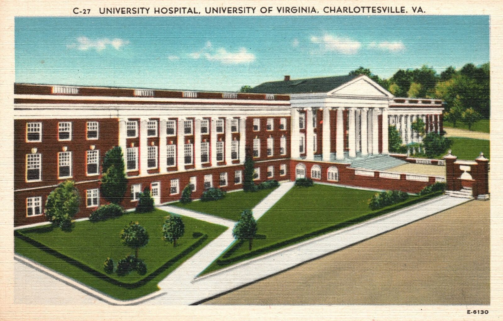 Vintage Postcard 1930's Univ. Hospital University of Virginia ...