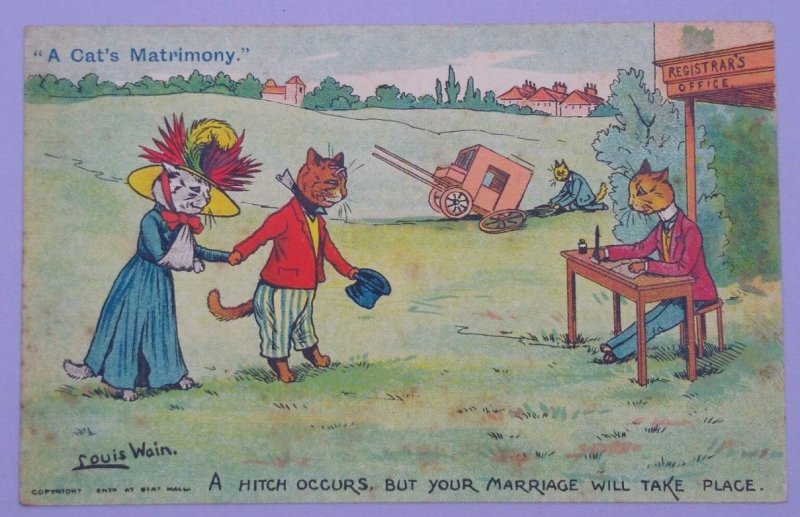 Louis Wain Anthropomorphic Orange Tabby Cats Wheelbarrow Race Vintage ...