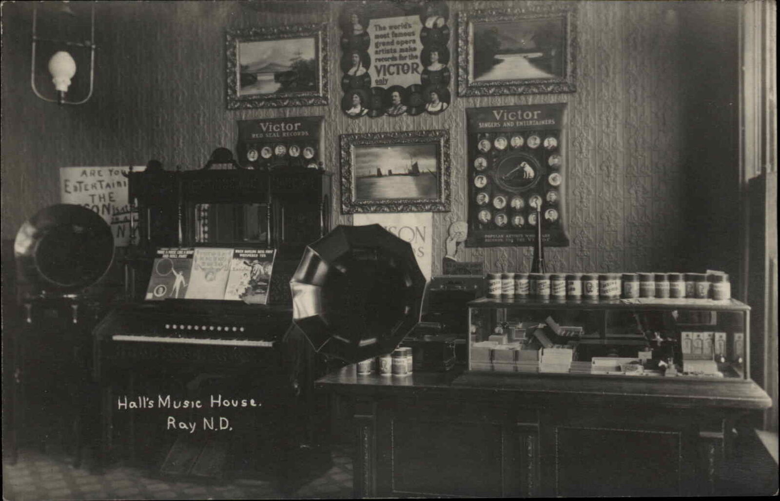 Ray ND Hall's Music House VICTOR Signs Phonographs +++ Real Photo ...