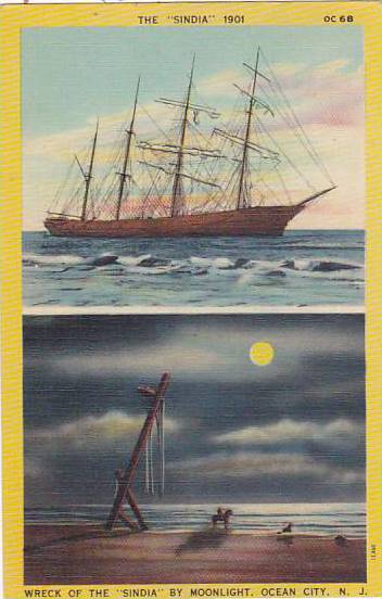 New Jersey Ocean City The Sindia 1901 Wreck Of the Sindia By Moonlight ...