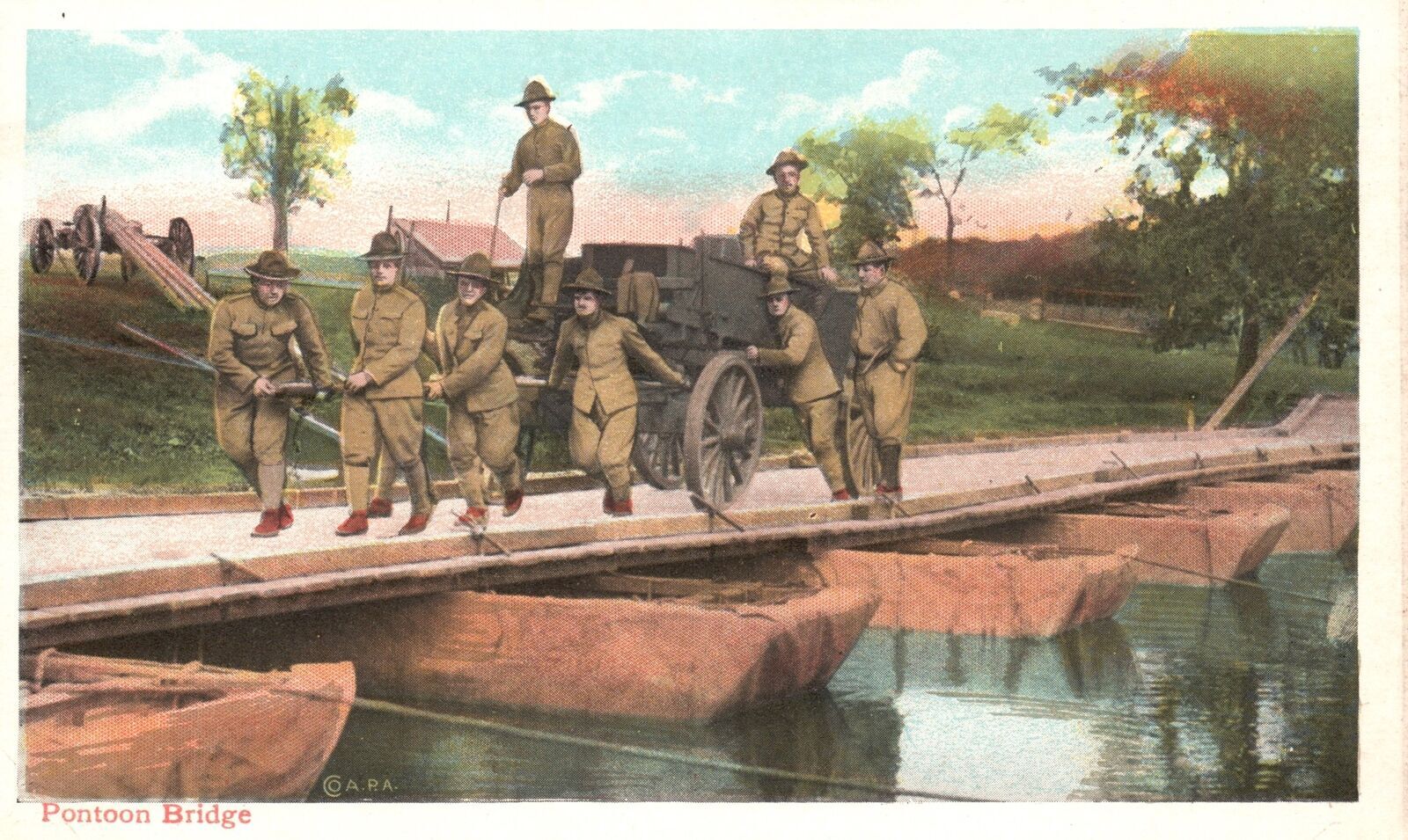 Vintage Postcard Pontoon Bridge Military Pedestrian Floating Bridge ...