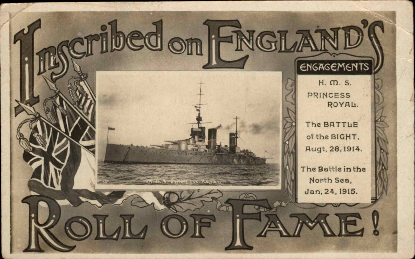 Battleship Royal Navy Ship Roll of Fame HMS Princess Royal c1915 Used ...