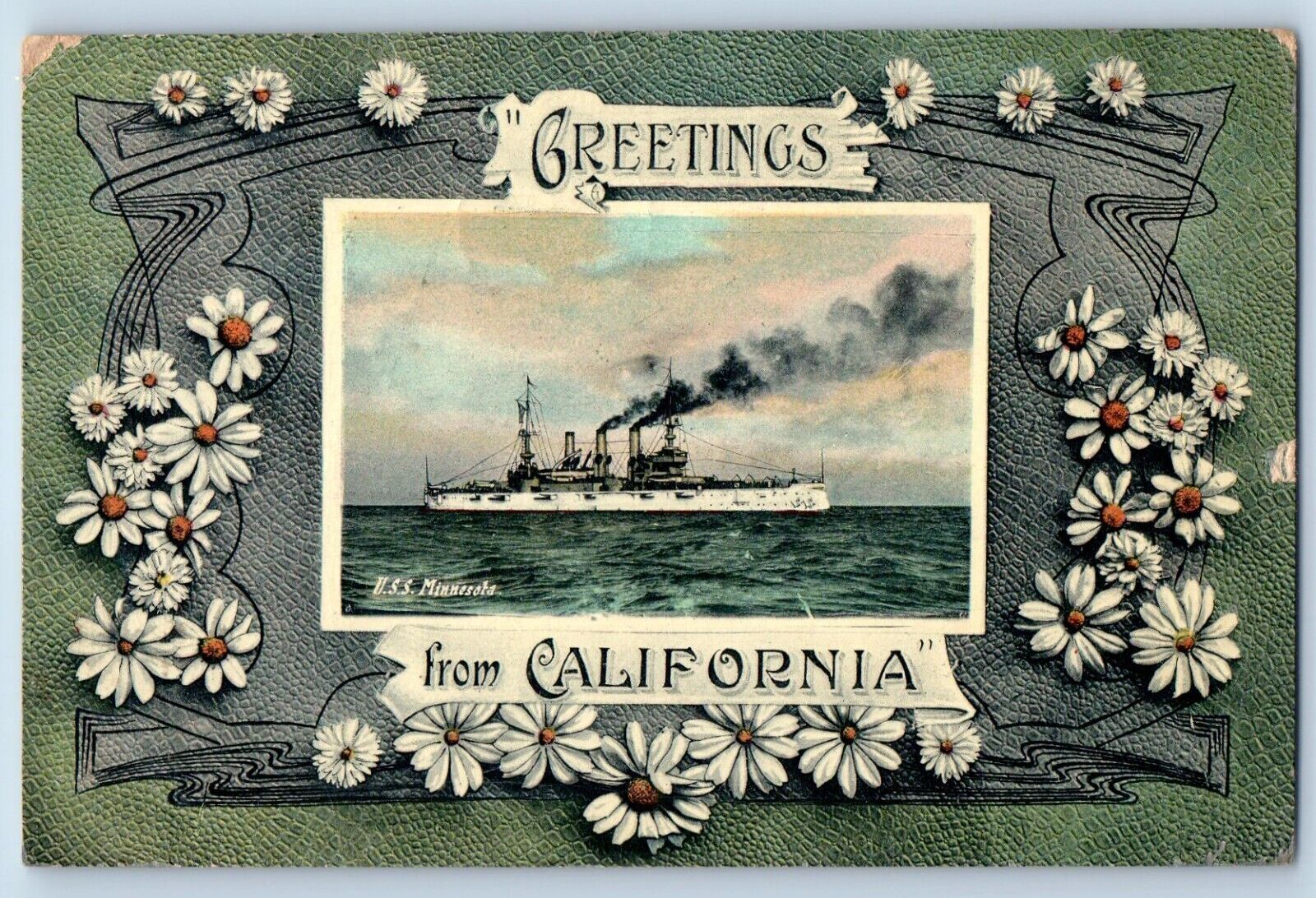 California CA Postcard U.S.S. Minnesota Battleship Warship WW1 c1910's ...