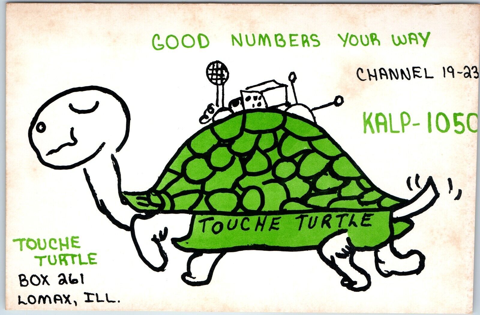 c1970s Lomax, IL Turtle Radio Equipment Art QSL Card Anthropomorphic ...