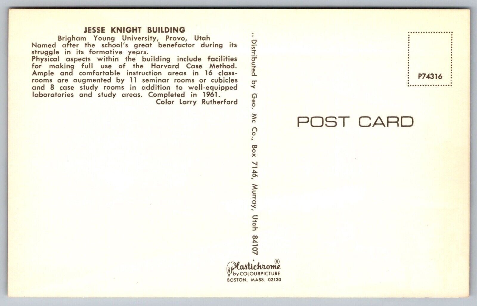 Jesse Knight Building Brigham Young University Provo Utah Vintage UNP ...