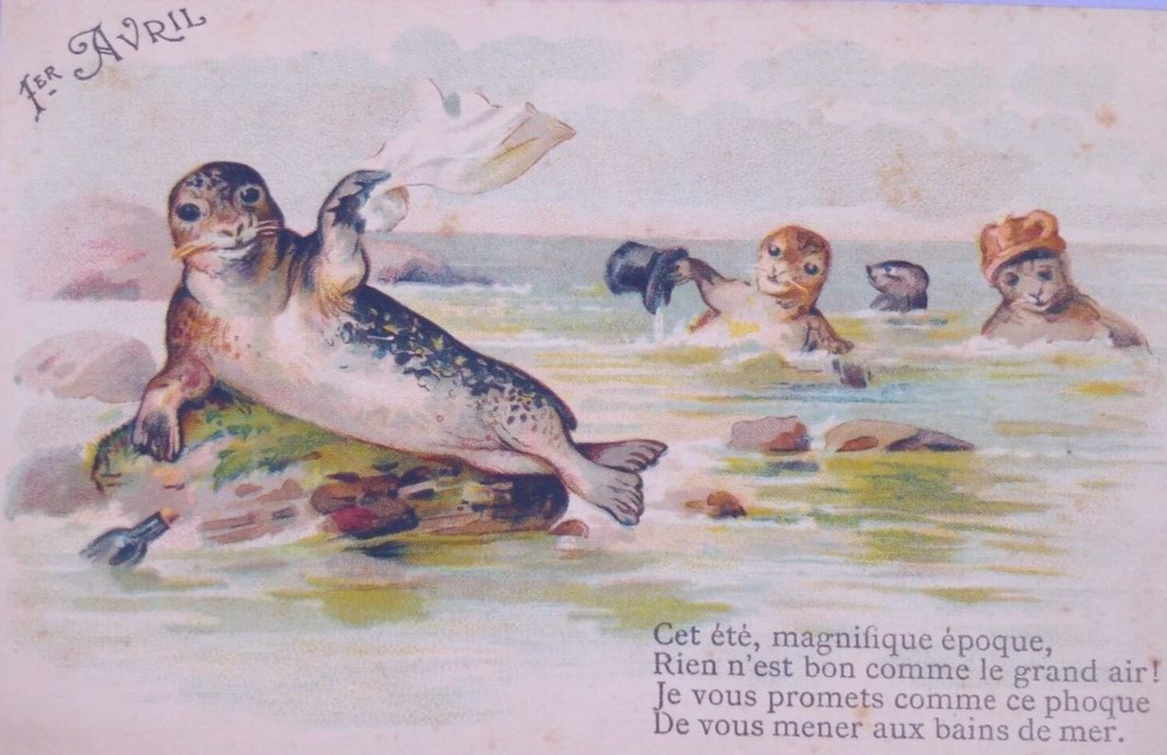 1890s Anthropomorphic Seals Wave Antique Victorian April 1st Fool's ...