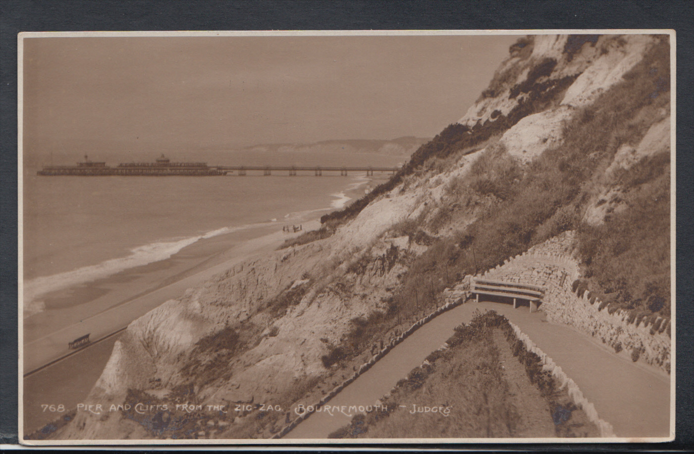 Dorset Postcard - Pier and Cliffs From The Zig-Zag, Bournemouth DC1912 ...