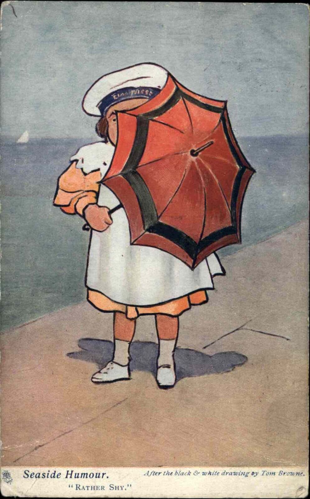 Girl Sailor Dress Hat Umbrella Beach Seaside Humor Series Tuck c1900s ...