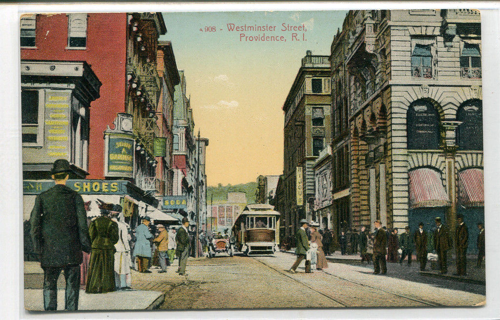 Westminster Street Scene Streetcar Providence Rhode Island 1910c ...