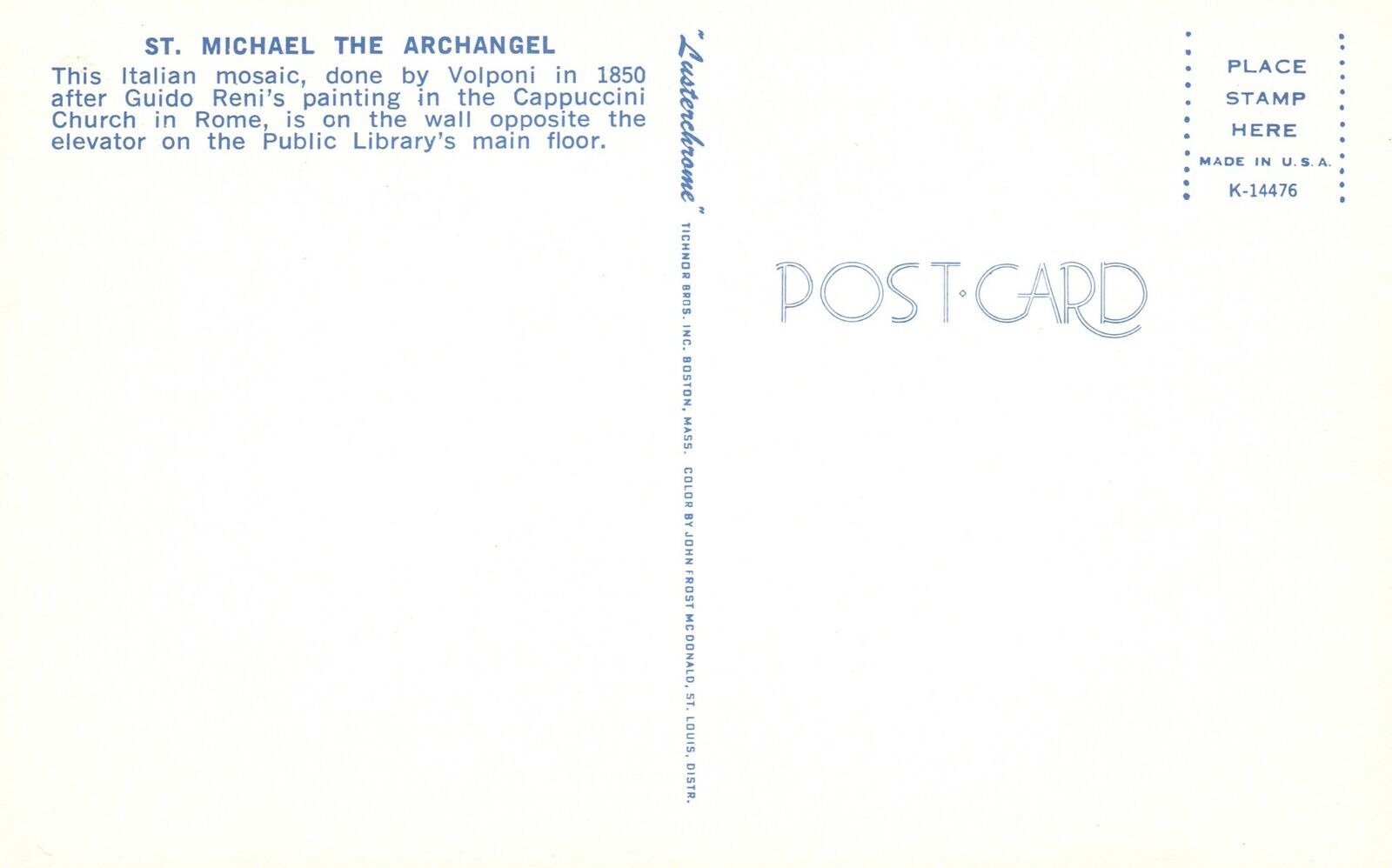 Vintage Postcard Saint Michael The Archangel Italian Mosaic By Volponi ...