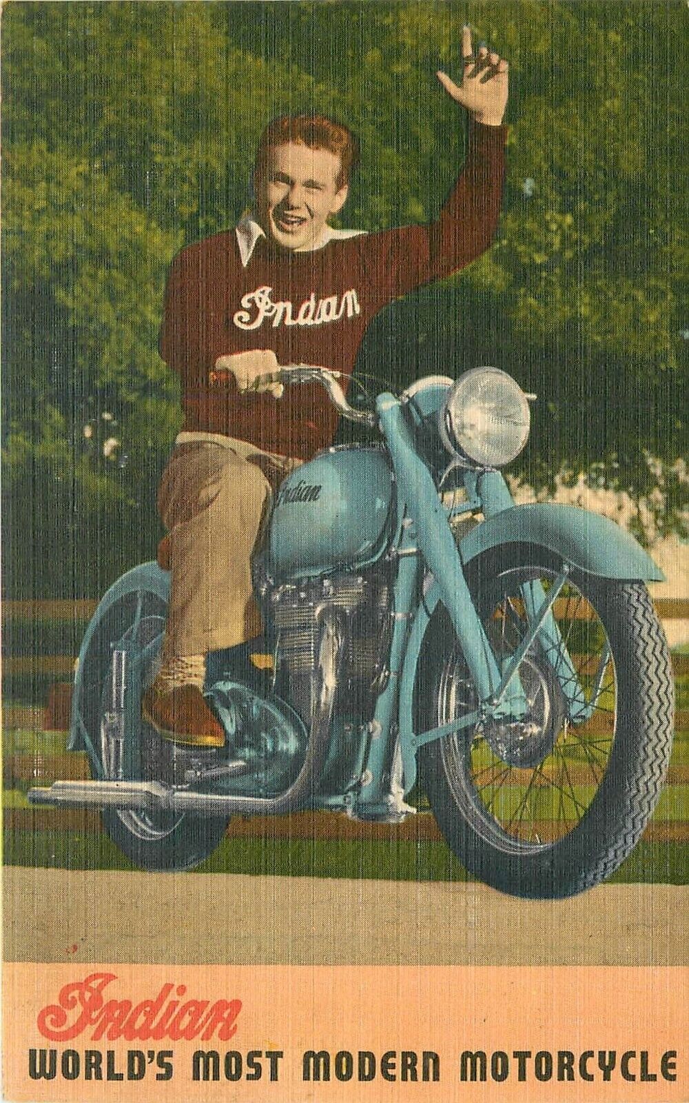 Postcard 1930s Indian motorcycle Advertising Thomas linen 23-10631 ...