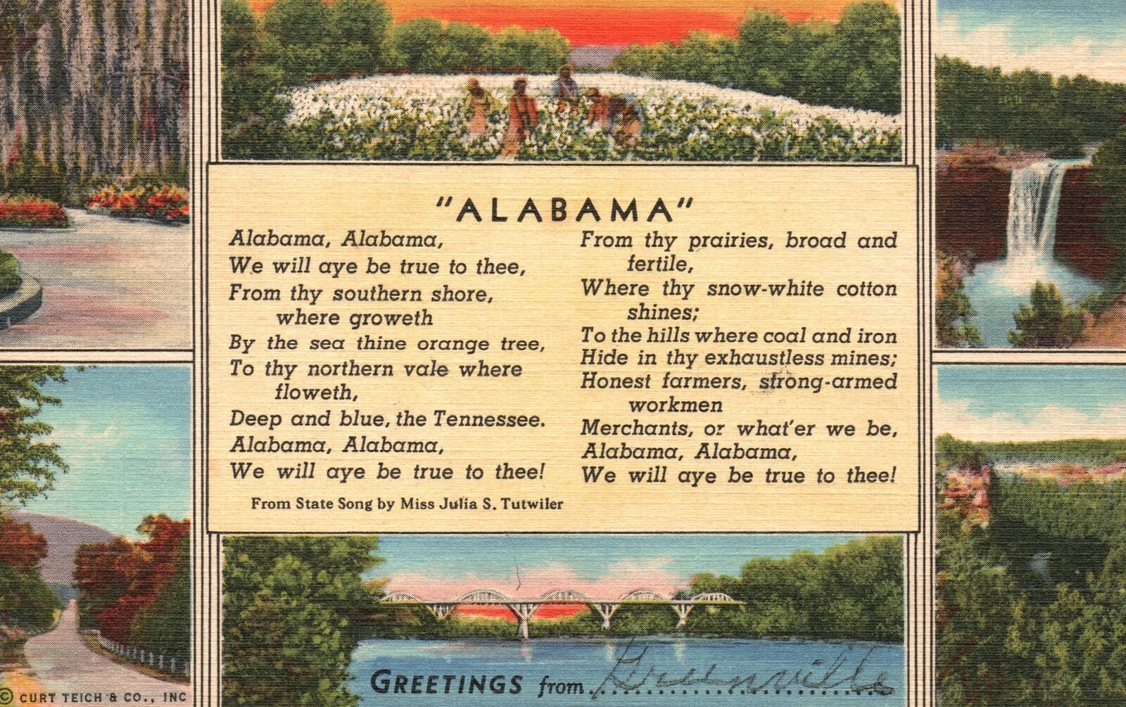 Vintage Postcard Greetings From Greenville Alabama Poem Of Its ...