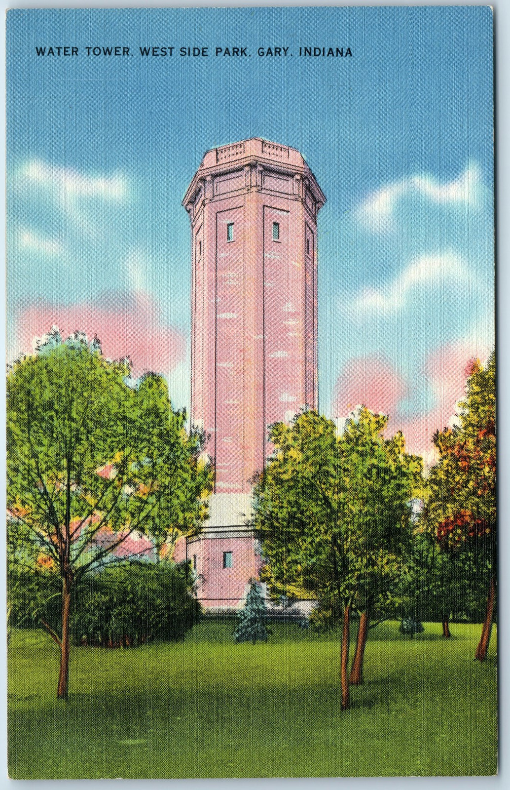 c1940s Gary, IN Water Tower West Side Park Linen PC Tichnor Wayne ...