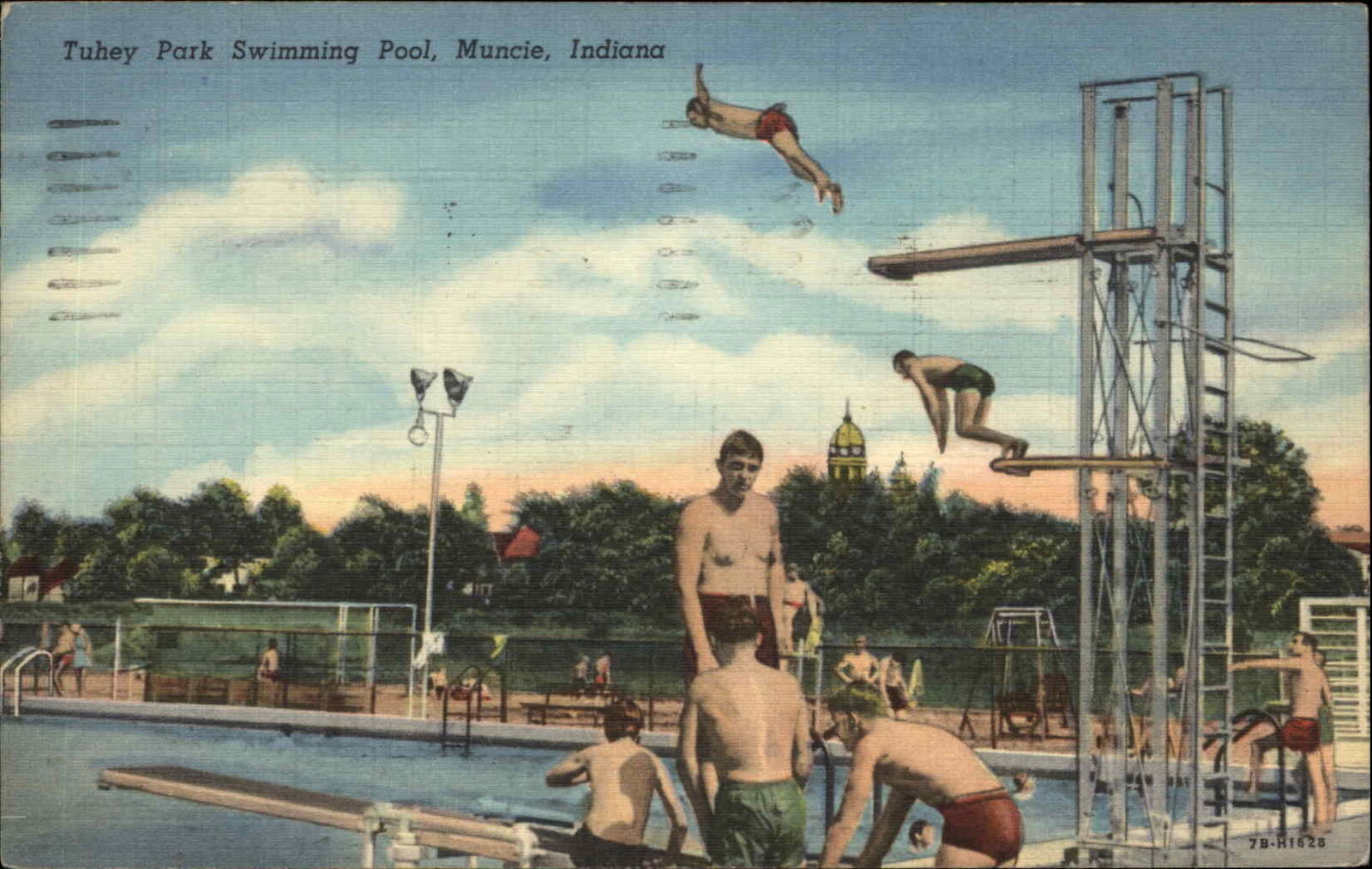 Muncie Indiana IN Tuhey Park Swimming Pool Diving Linen Vintage ...