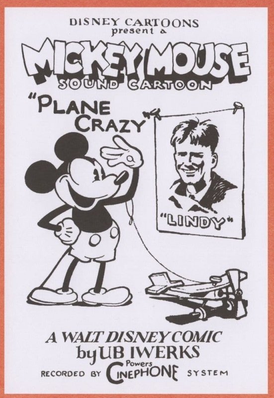 Mickey Mouse Plane Crazy Cartoon 1929 Walt Disney Poster Postcard ...
