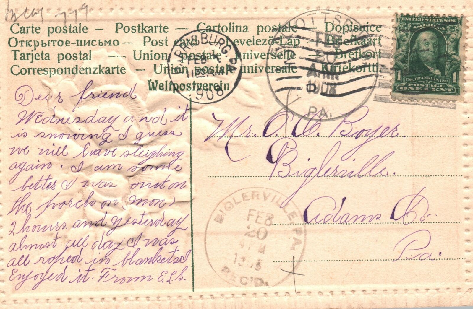 Vintage Postcard 1908 Compliments Of Your Friends Greetings Beautiful ...