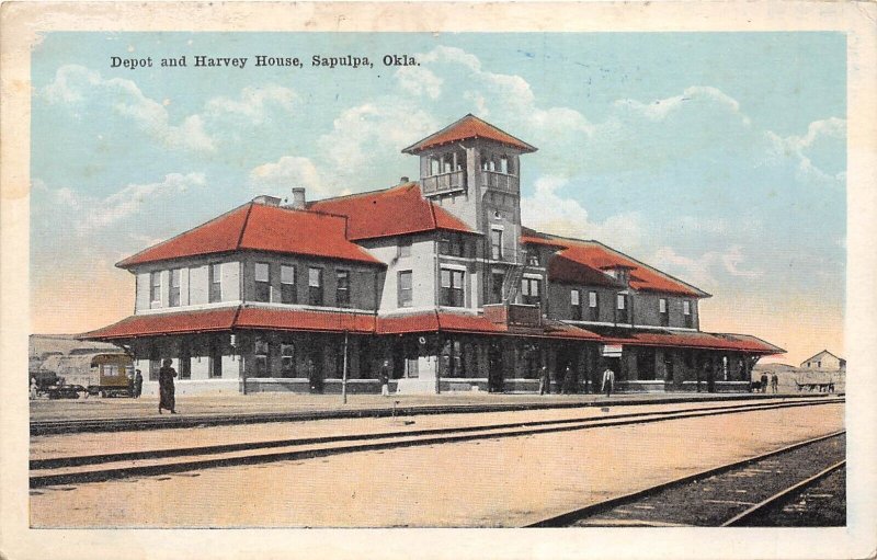 Sapulpa Oklahoma 1920s Postcard Railroad Depot Train Station & Harvey ...