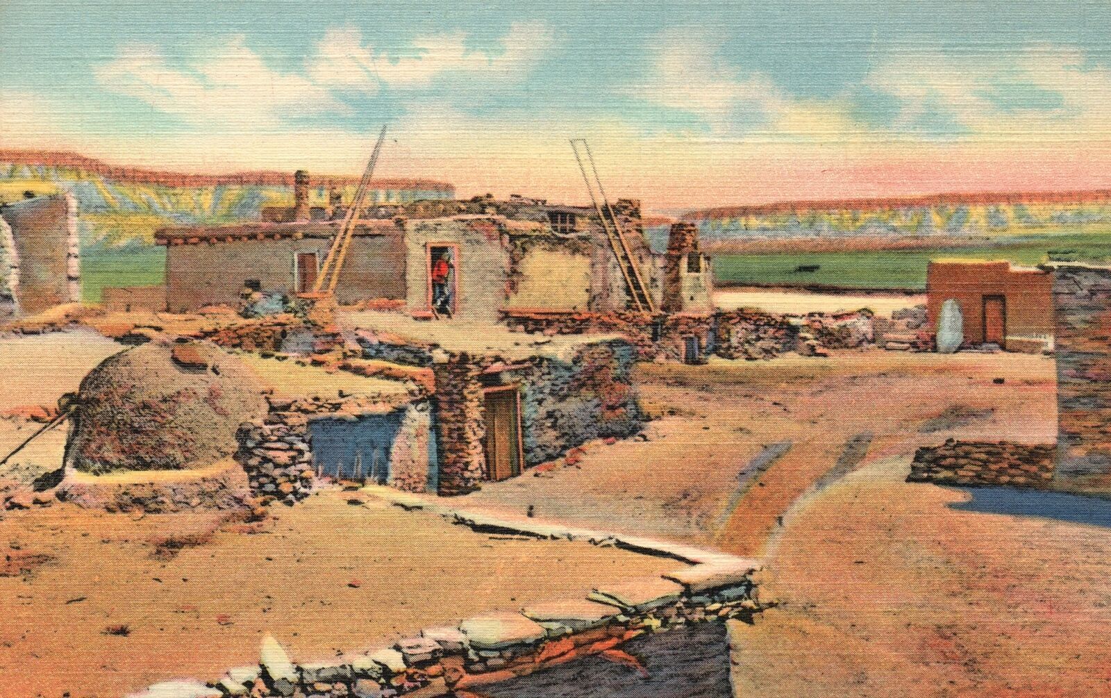 Vintage Postcard 1930's Old Zuni Pueblo and Thunder Mountain New Mexico ...