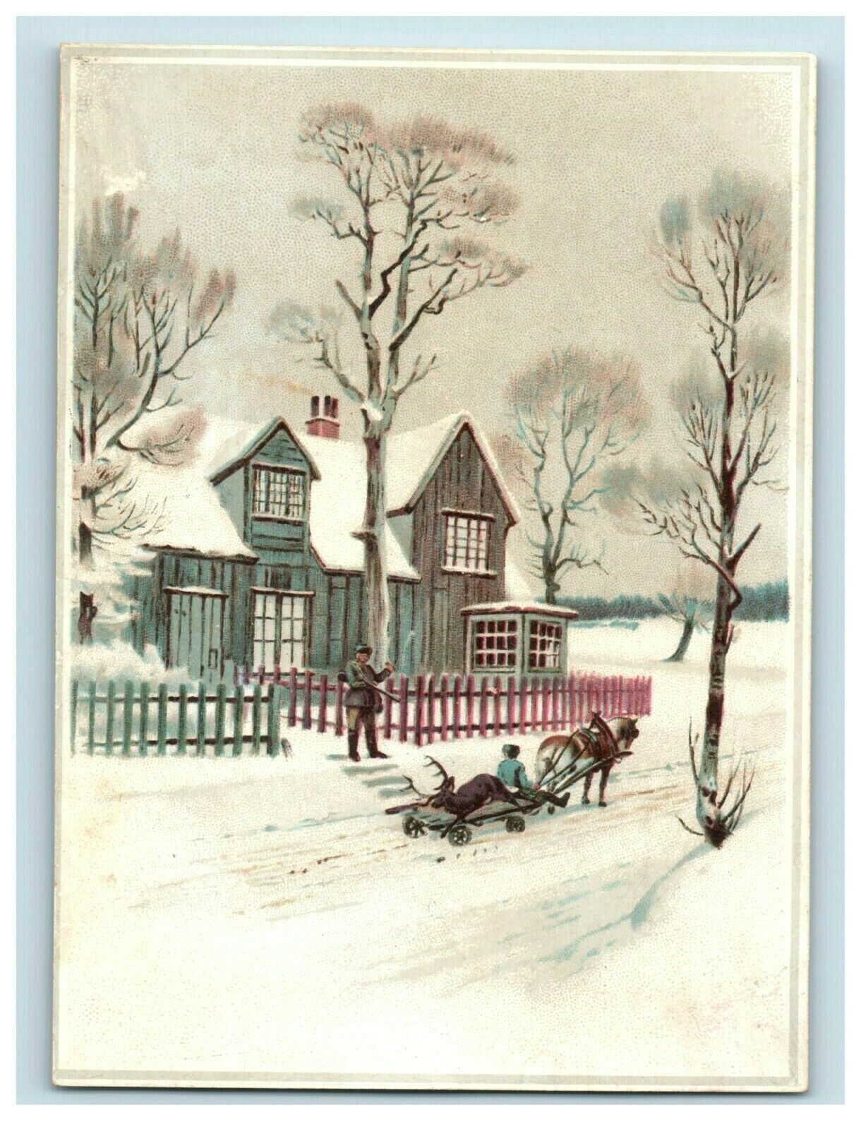 1880s Victorian Trade Cards Winter Scenes Snow Deer Horse Lot Of 2 #5O ...
