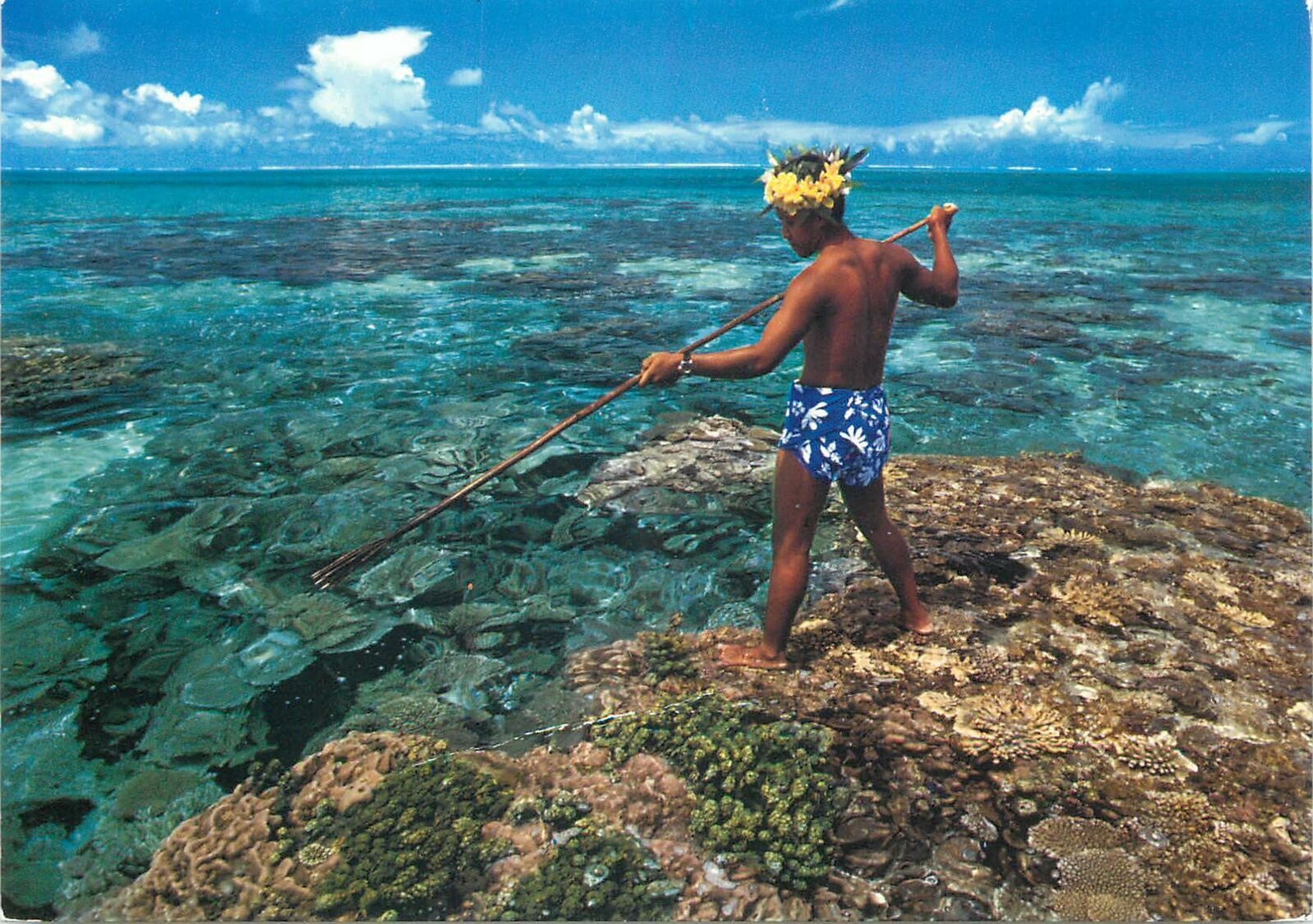 Postcard Bora Bora Ethnic types and scenes native fisherman in the ...
