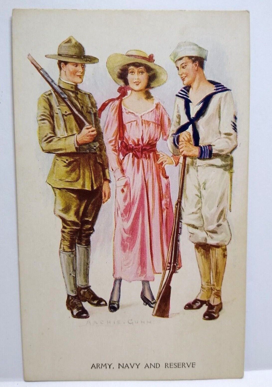 Military Postcard Artist Archie Gunn WWI Army Navy And Reserve Sailor ...