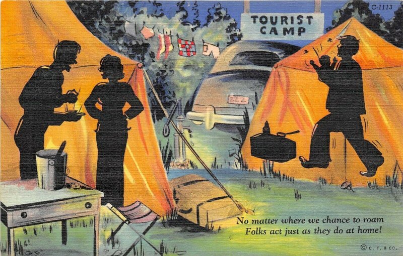 TOURIST CAMP 1940 Shadow Comic Series Postcard People Act As If At Home ...