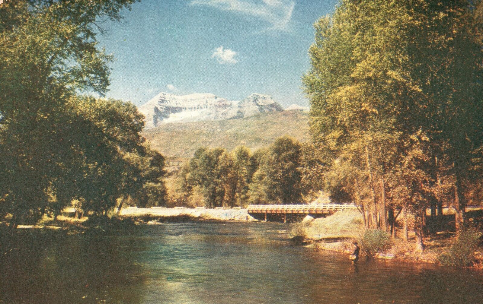 Vintage Postcard Mount Timpanogos Mountain River Bridge Salt Lake City ...