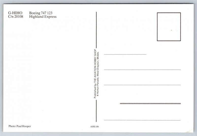 Airplane Postcard Highland Express Airlines Airways Boeing 747-123 FN43 ...