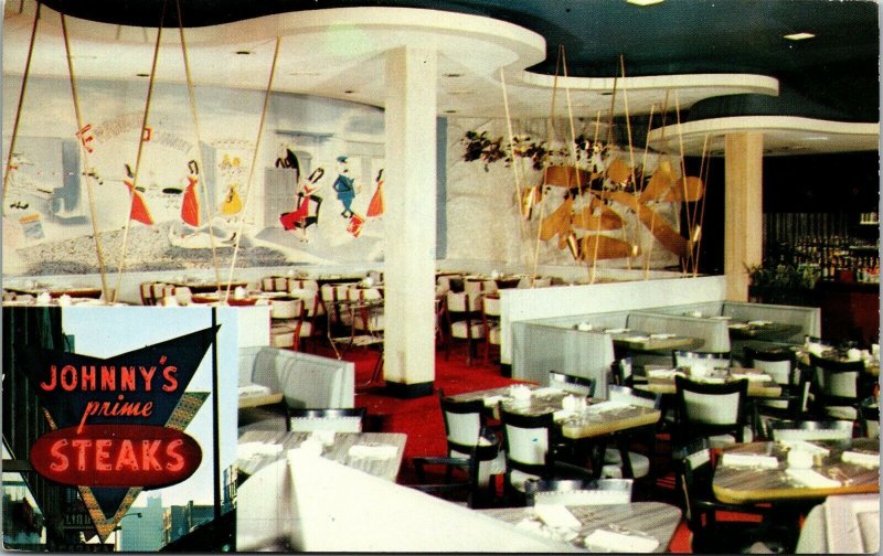 Vtg Chicago Illinois IL Johnny's Restaurant Prime Steaks 1950s Chrome ...