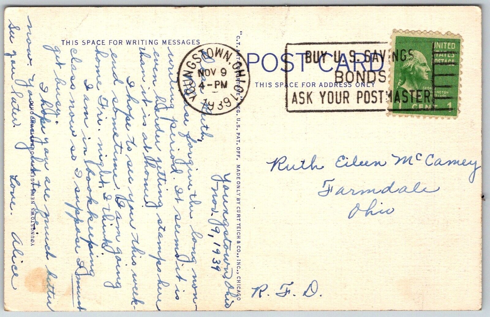 Youngstown Ohio 1939 Postcard Volney Rogers Monument Entrance Mill ...