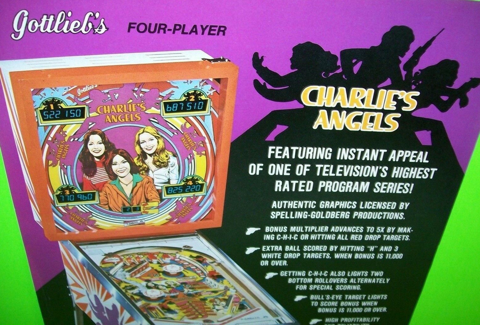 Charlies Angels Pinball Flyer Original Rare One Sided Version Game Art ...