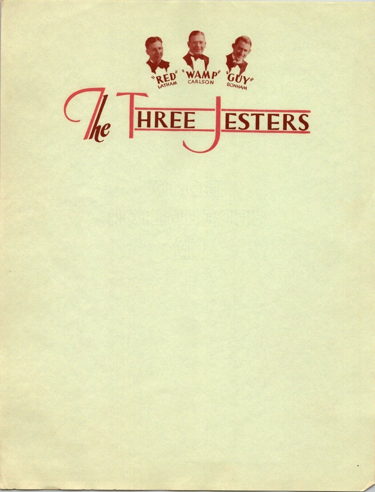 The Three Jesters Red Latham Wamp Carlson Guy Bonham UNUSED Letterhead ...