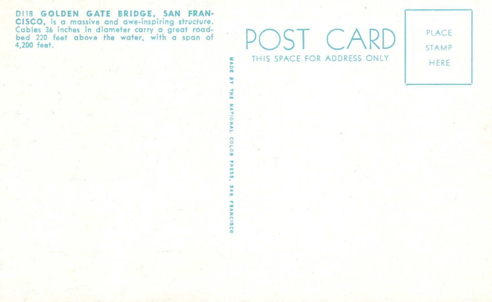 Vintage Postcard Golden Gate Bridge Massive Structure San Francisco ...
