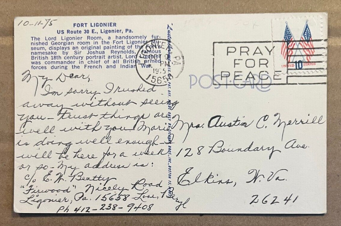 1975 Used PC - Lord Ligonier Room, Fort Ligonier, U.S. Route 30 ...