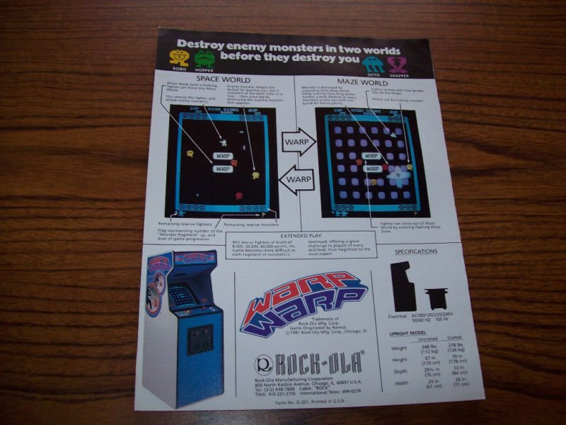 WARP WARP VIDEO ARCADE GAME FLYER Vintage Retro Art 1981 | Ephemera ...