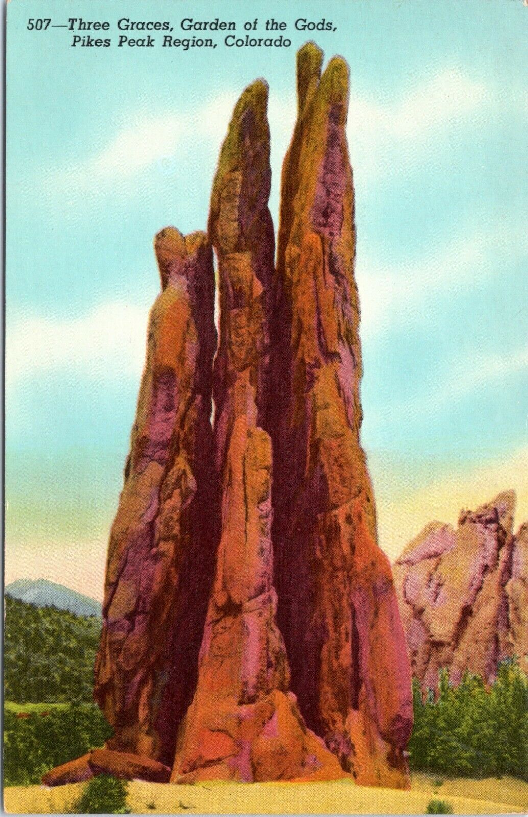postcard CO PIkes Peak - Three Graces, Garden of the Gods | United ...
