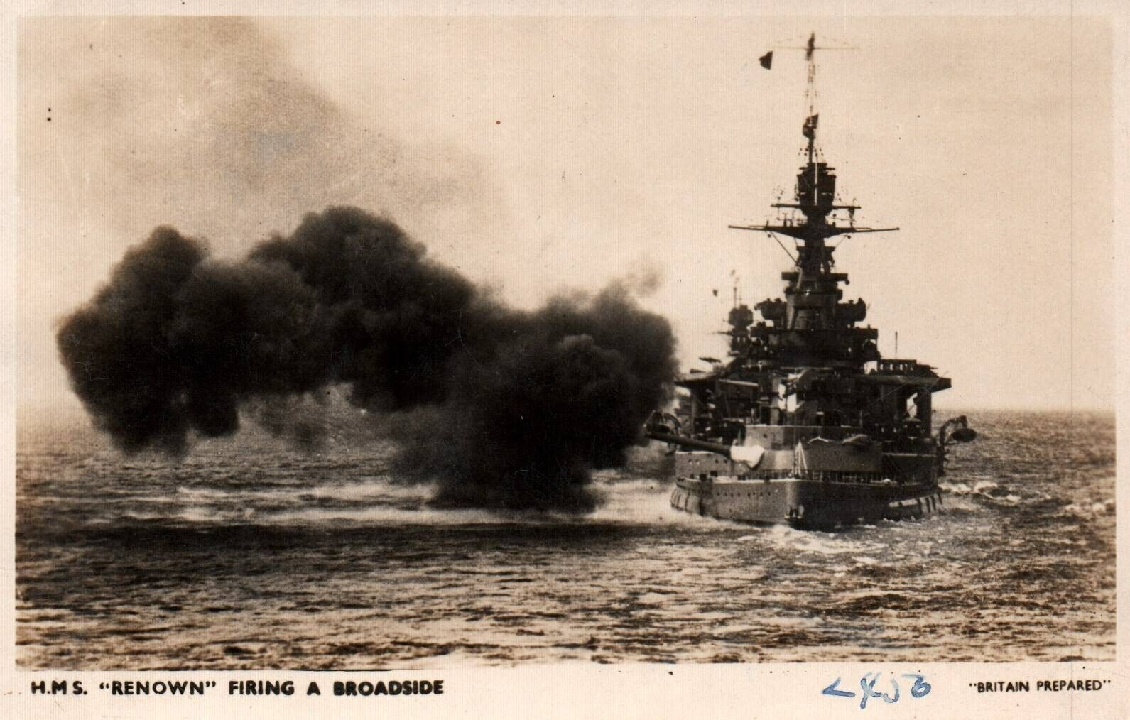 RPPC Photo British Royal Navy HMS Renown Firing Canon Broadside War ...