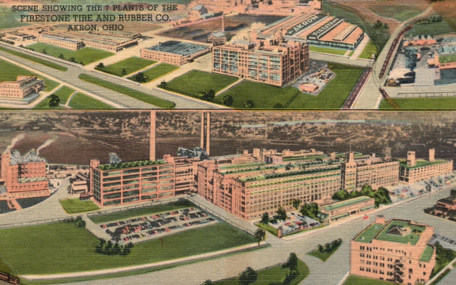 Vintage Postcard 1930's Scene 7 Plants of Firestone Tire & Rubber Co ...