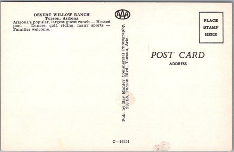 Tucson, Arizona Postcard "DESERT WILLOW RANCH" Putting Green Scene ...