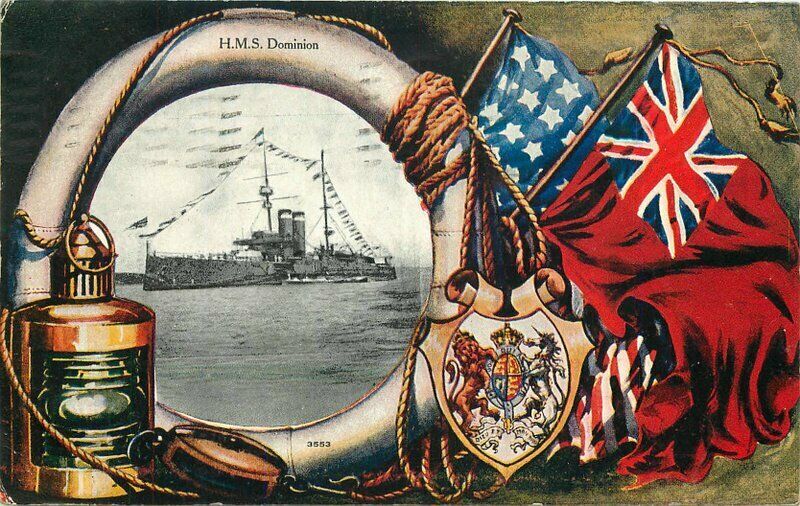 Artist impression Battleship 1907 Royal Navy HMS Dominion Postcard 21 ...